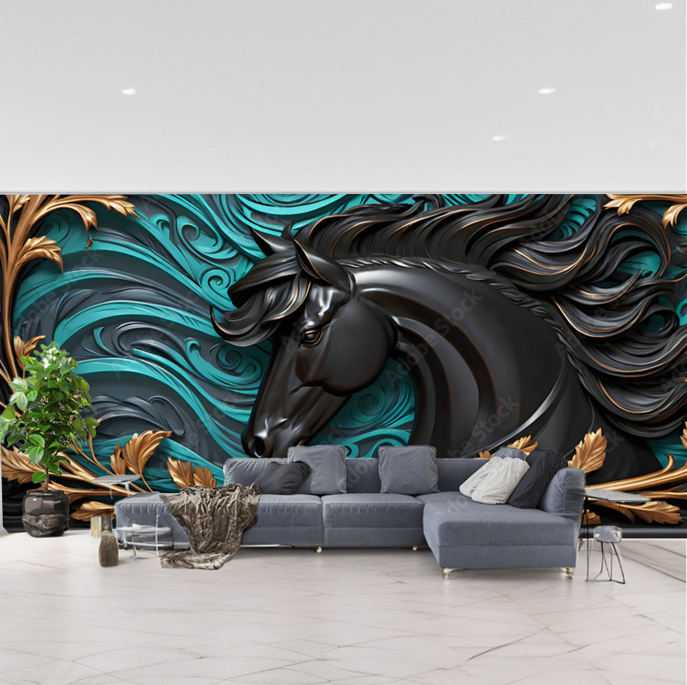 Attractive Black Mural Horse Wallpaper – Myindianthings