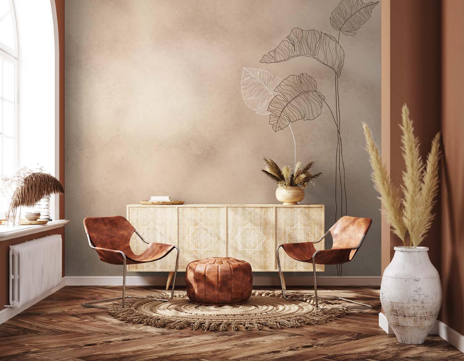 Beige Leafy Pattern Abstract Wallpaper – Myindianthings