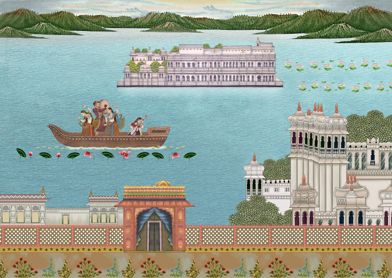 Boat Mughal Art Indian Pattern Wallpaper – Myindianthings