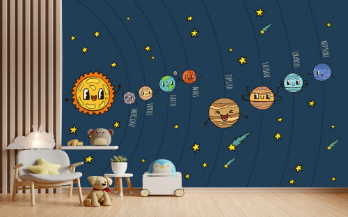 Cute Comical Solar System Kids Wallpaper – Myindianthings