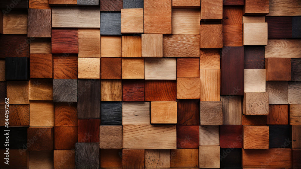 Dark Brown Blocks Pattern Wooden Wallpaper – Myindianthings
