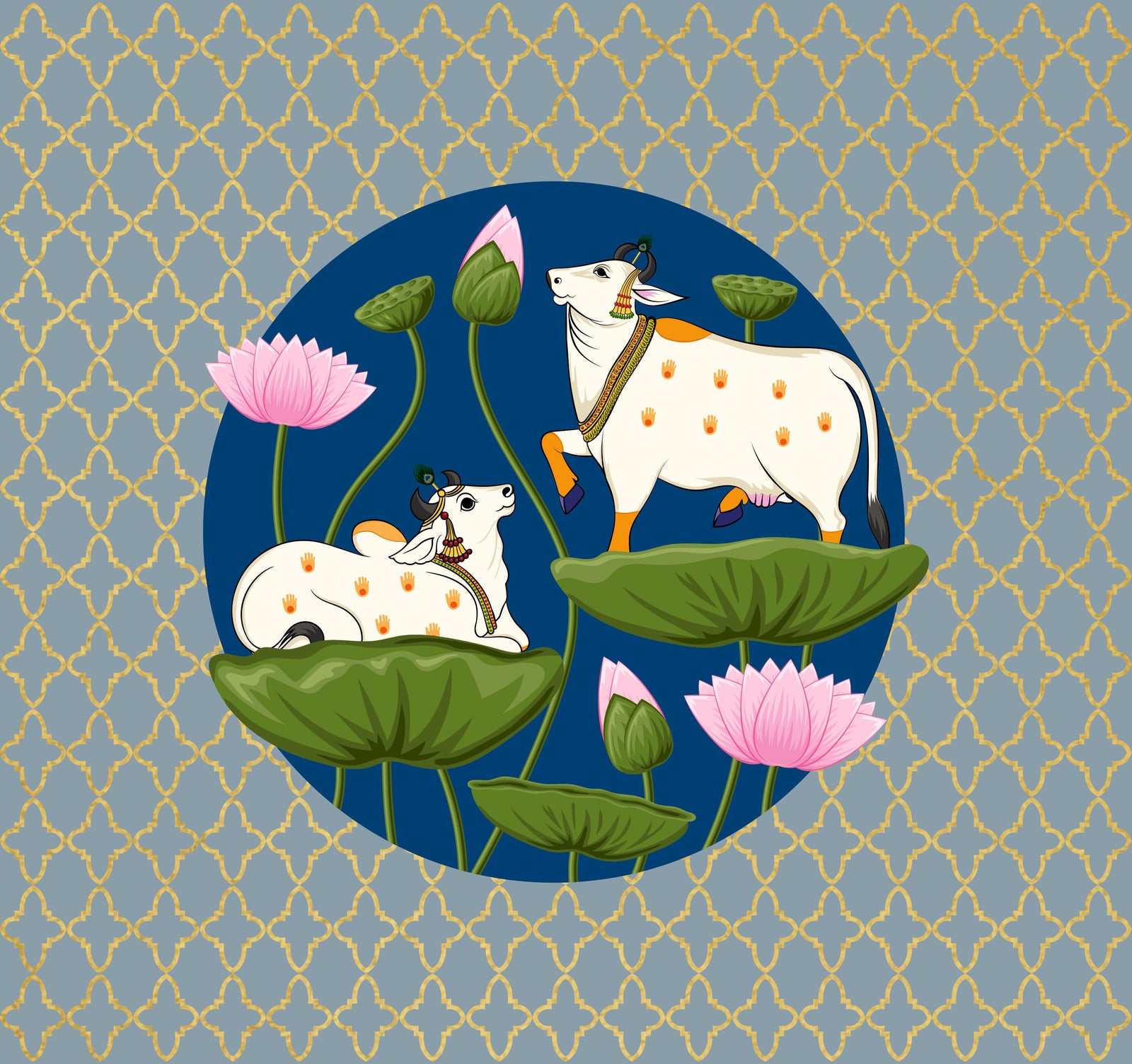 Elegant Pichwai Cow Wallpaper – Myindianthings