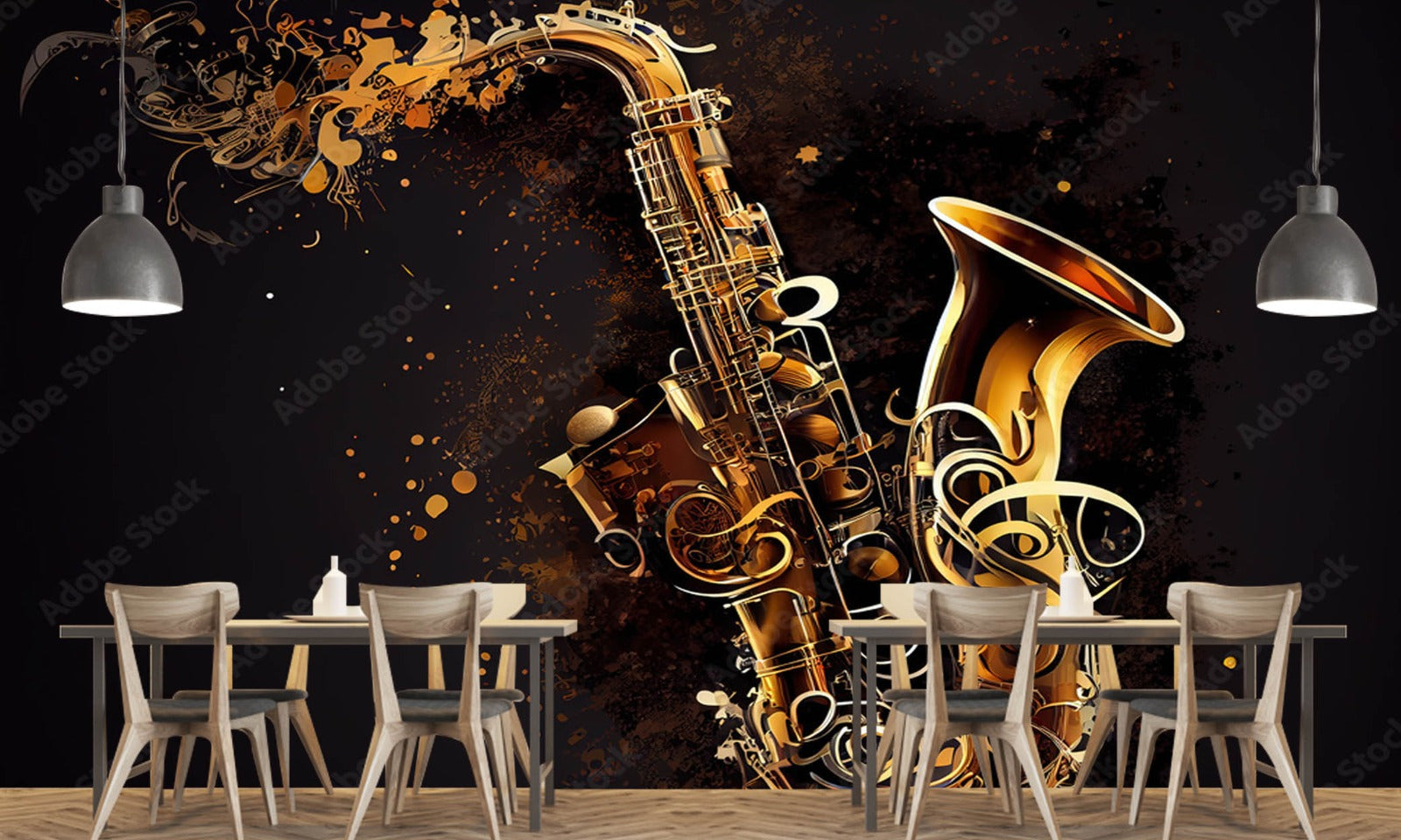 Golden Saxophone Theme Bar Wallpaper – Myindianthings