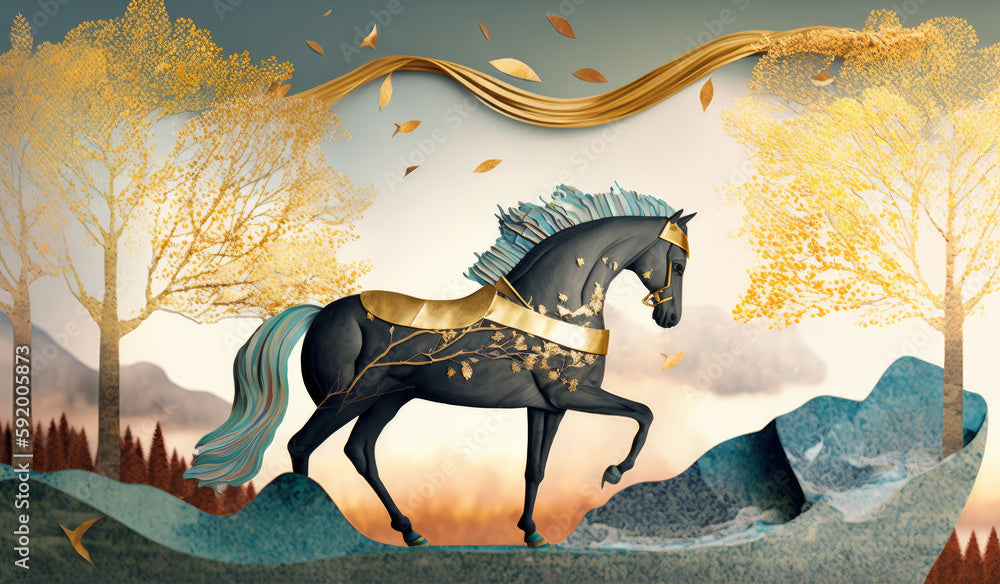 Golden Textured Horse Wallpaper – Myindianthings