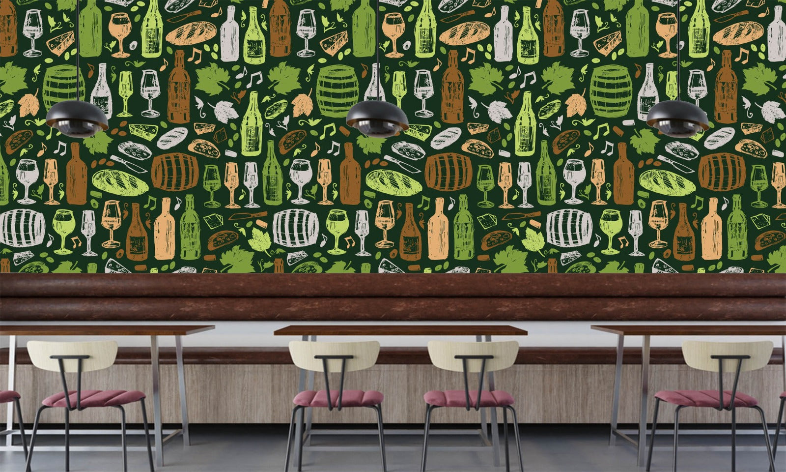 Green Wine Sketch Pattern Bar Wallpaper – Myindianthings