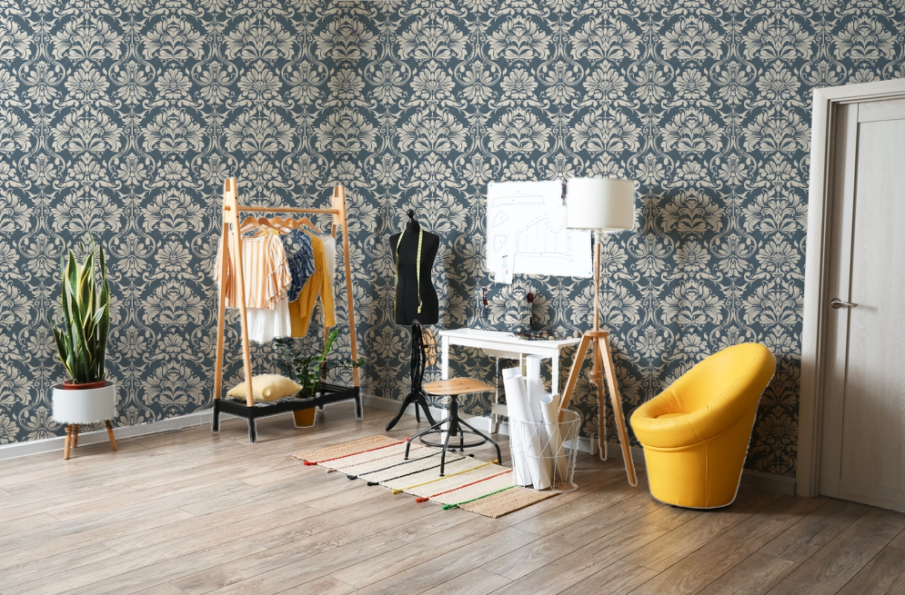 Lovely Blue Pattern Boutique Wallpaper – Myindianthings