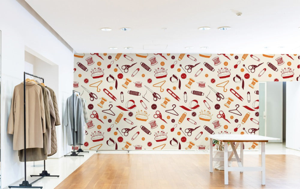 Multi Sewing Tools Pattern Boutique Wallpaper – Myindianthings