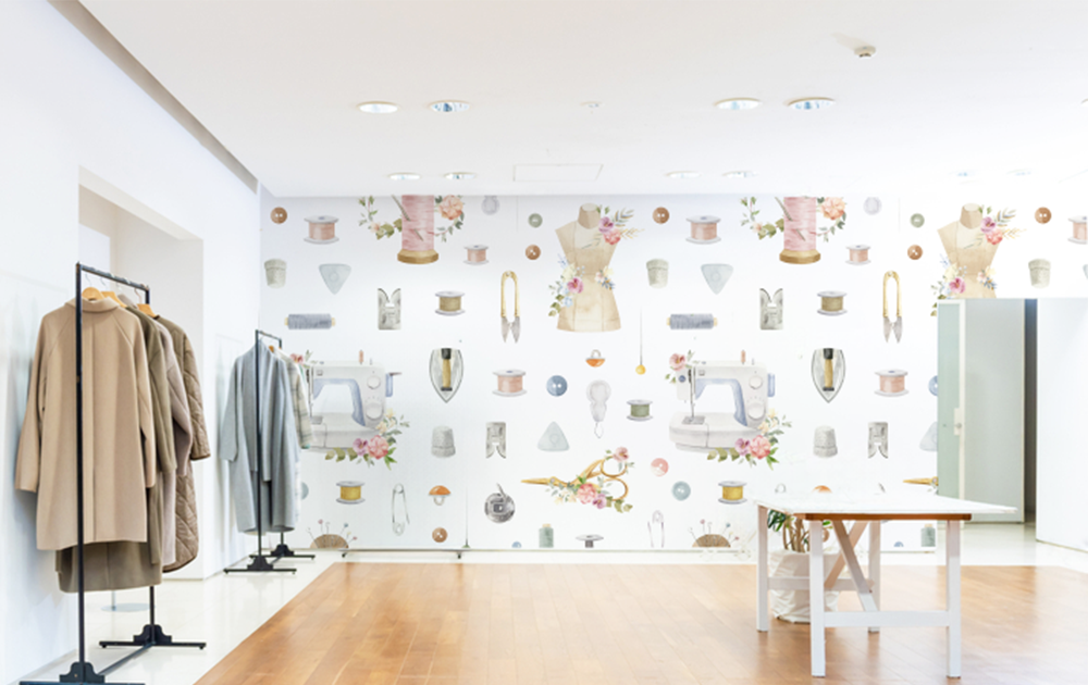 Mutli Sewing Pattern Boutique Wallpaper – Myindianthings