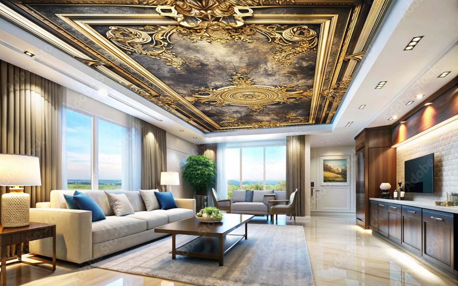 Ornate Golden Design Ceiling Wallpaper – Myindianthings