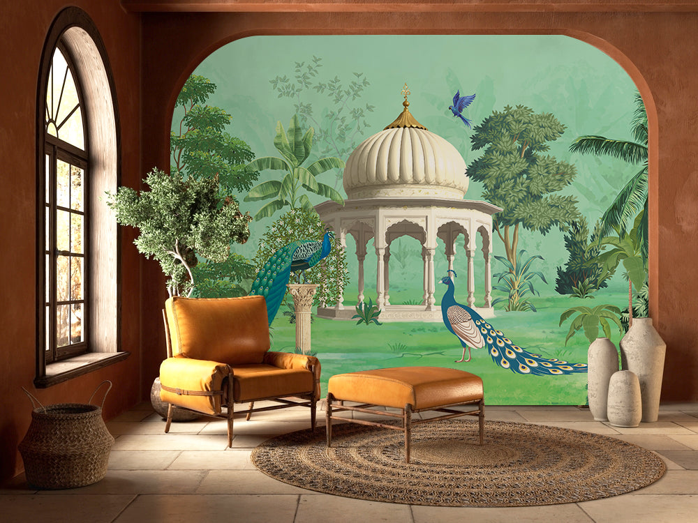 Peacock in Jungle Indian Pattern Wallpaper – Myindianthings