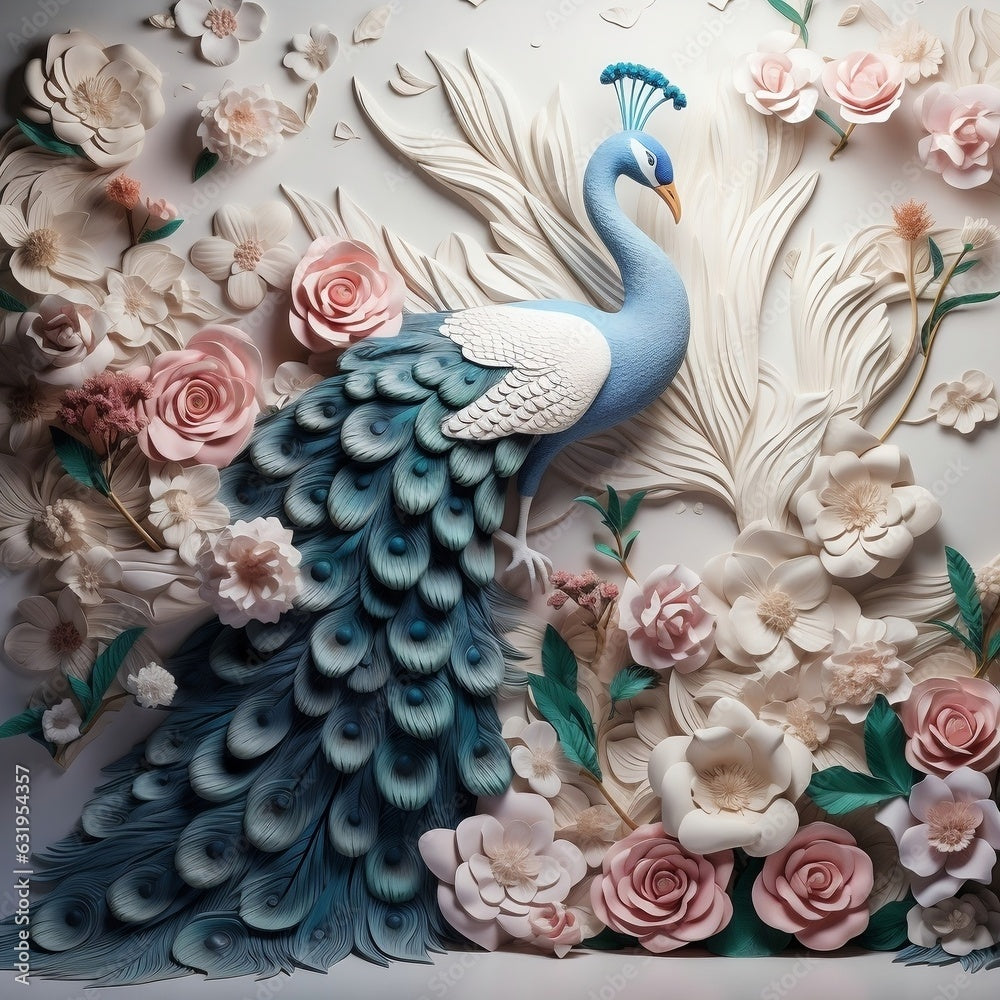 Pretty Roses Designed 3D Peacock Wallpaper – Myindianthings