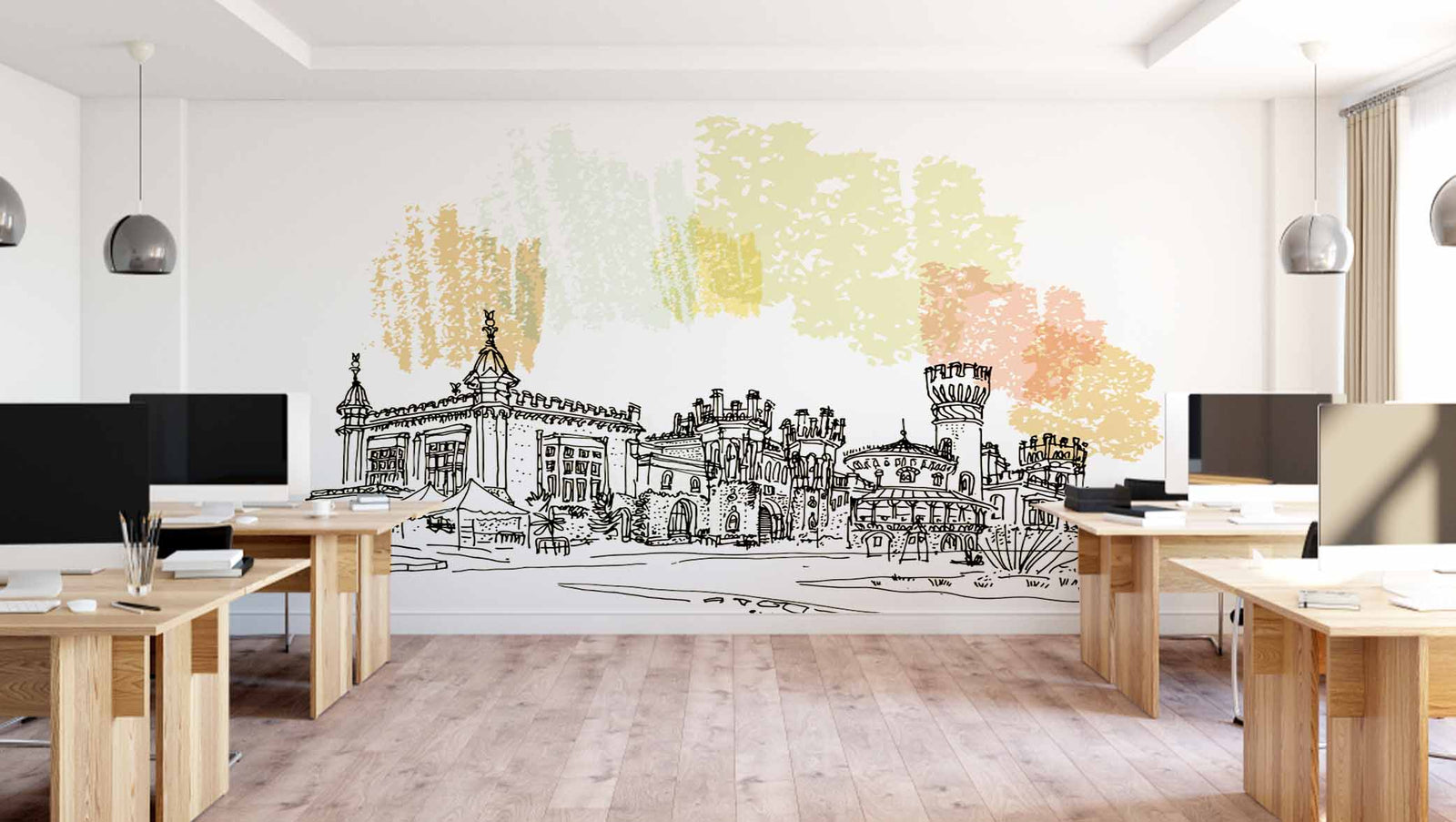 Sketch Art Monument Theme Office Wallpaper – Myindianthings