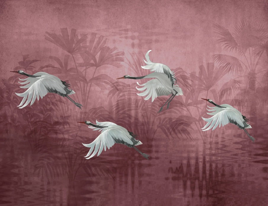 Soaring Cranes Pattern Abstract Wallpaper – Myindianthings