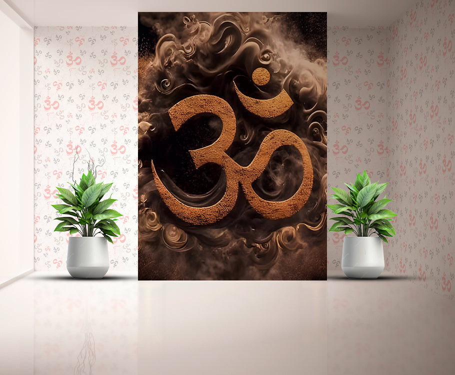 Solid Brown Colored Designed Om Wallpaper – Myindianthings