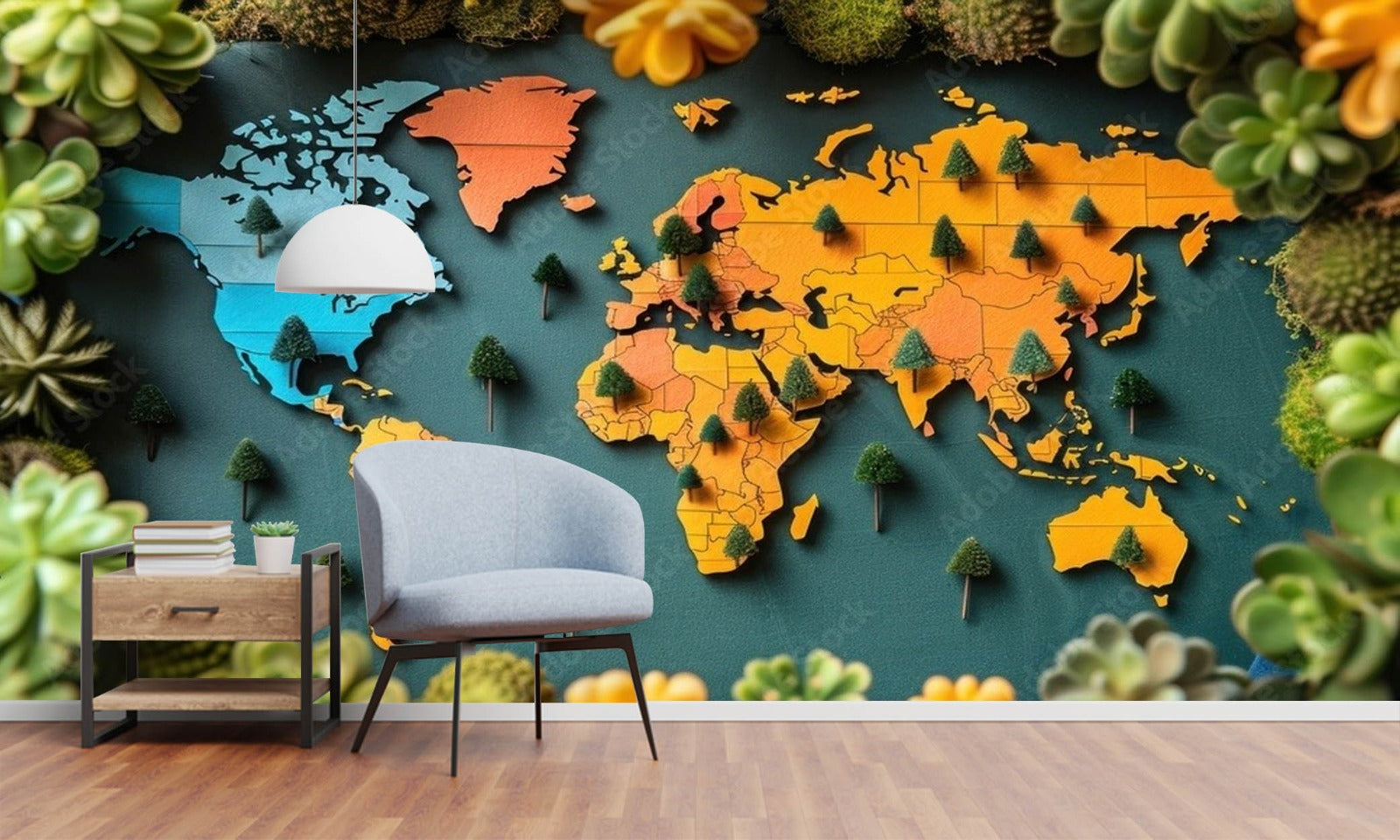 Vegetation World Map 3D Design Wallpaper – Myindianthings