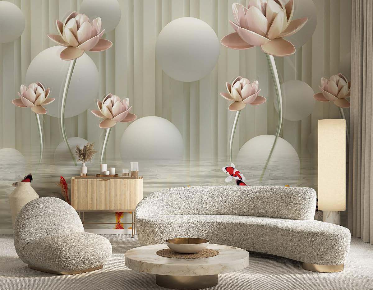 White Pink Lotus Theme Floral Wallpaper – Myindianthings