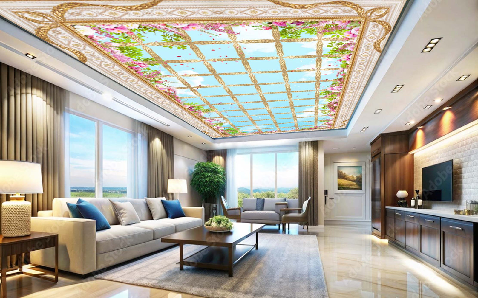 Window Scenery Design Ceiling Wallpaper – Myindianthings