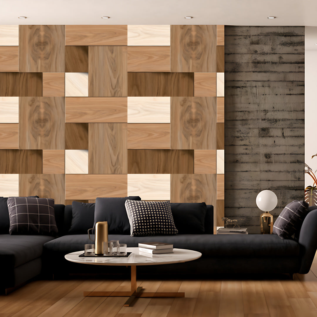 Wooden Interlocking tile Customised Wallpaper – Myindianthings