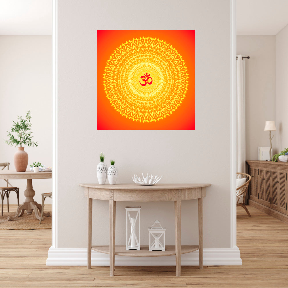 Om Art In Yellow Mandala Art Circle Self Adhesive Sticker Poster ...