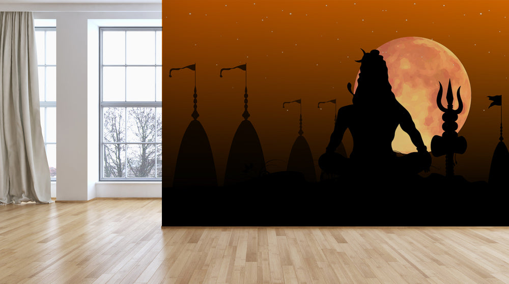 Lord Shiva Moon Temple Orange Wallpaper – Myindianthings