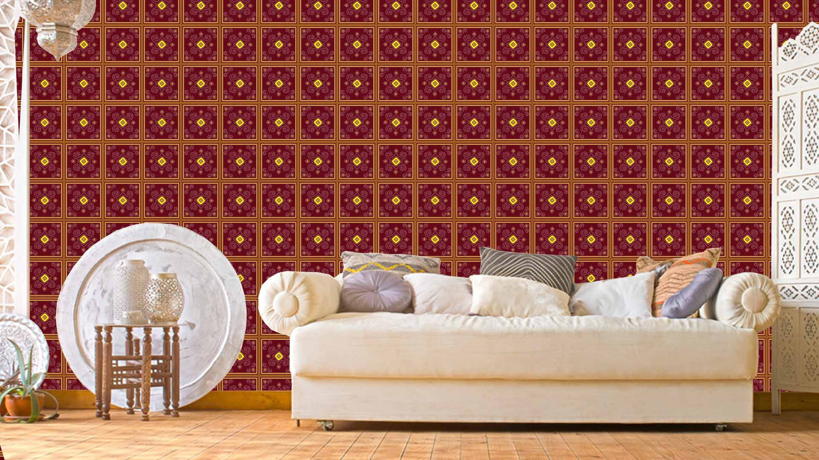 Traditional Maroon Indian Pattern Wallpaper – Myindianthings