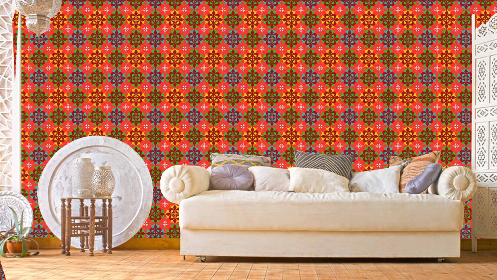 Traditional Design Orange Indian Pattern Wallpaper – Myindianthings