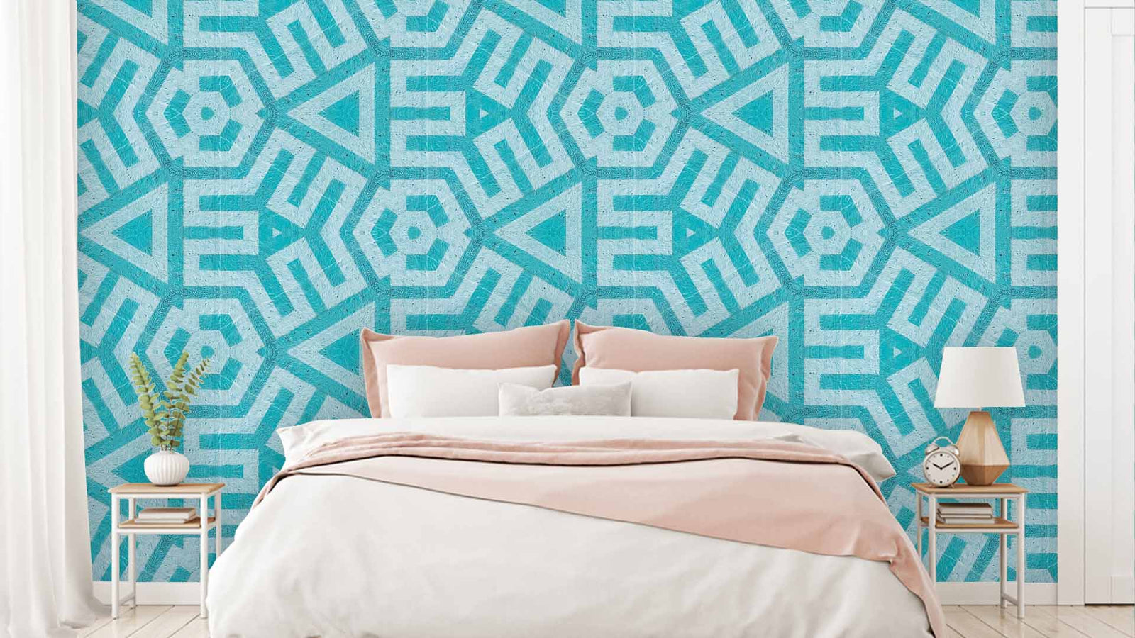 Turquoise Triangle Pattern Wallpaper – Myindianthings