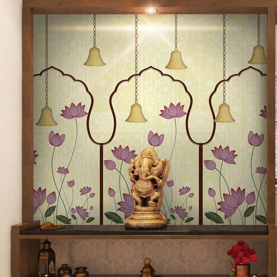 Beautiful Lotus Pattern Pooja Room Wallpaper – Myindianthings