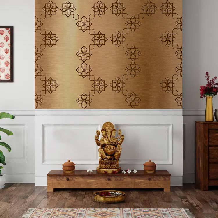Copper Shade Pooja Room Wallpaper – Myindianthings