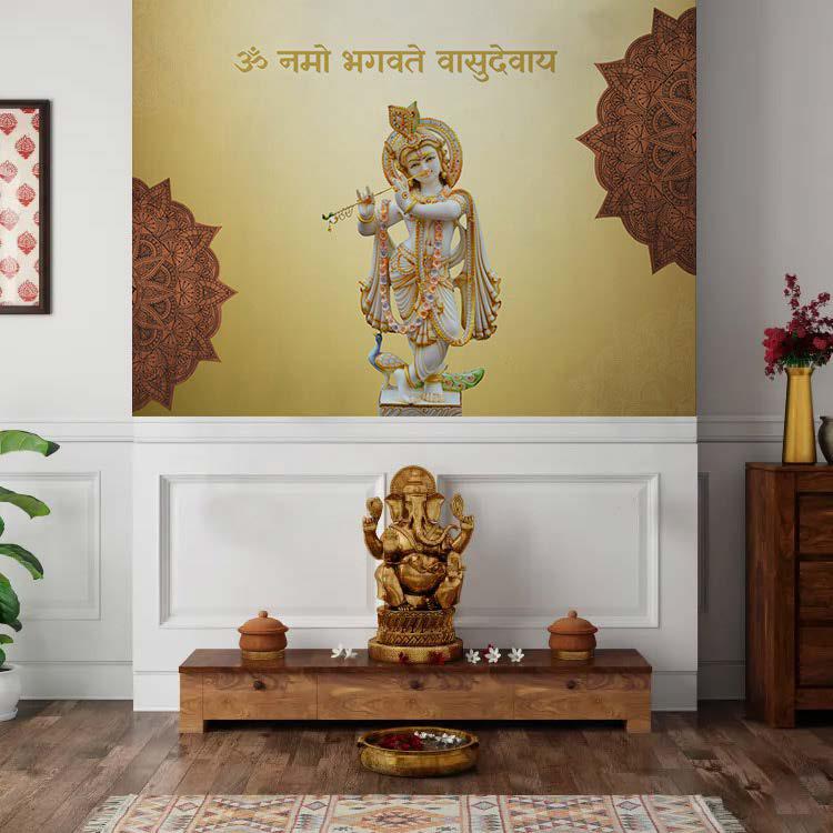 Lord Krishna Pooja Room Wallpaper – Myindianthings