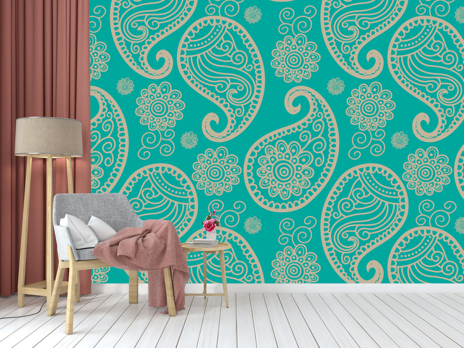 Turquoise Blue Indian Pattern Wallpaper – Myindianthings