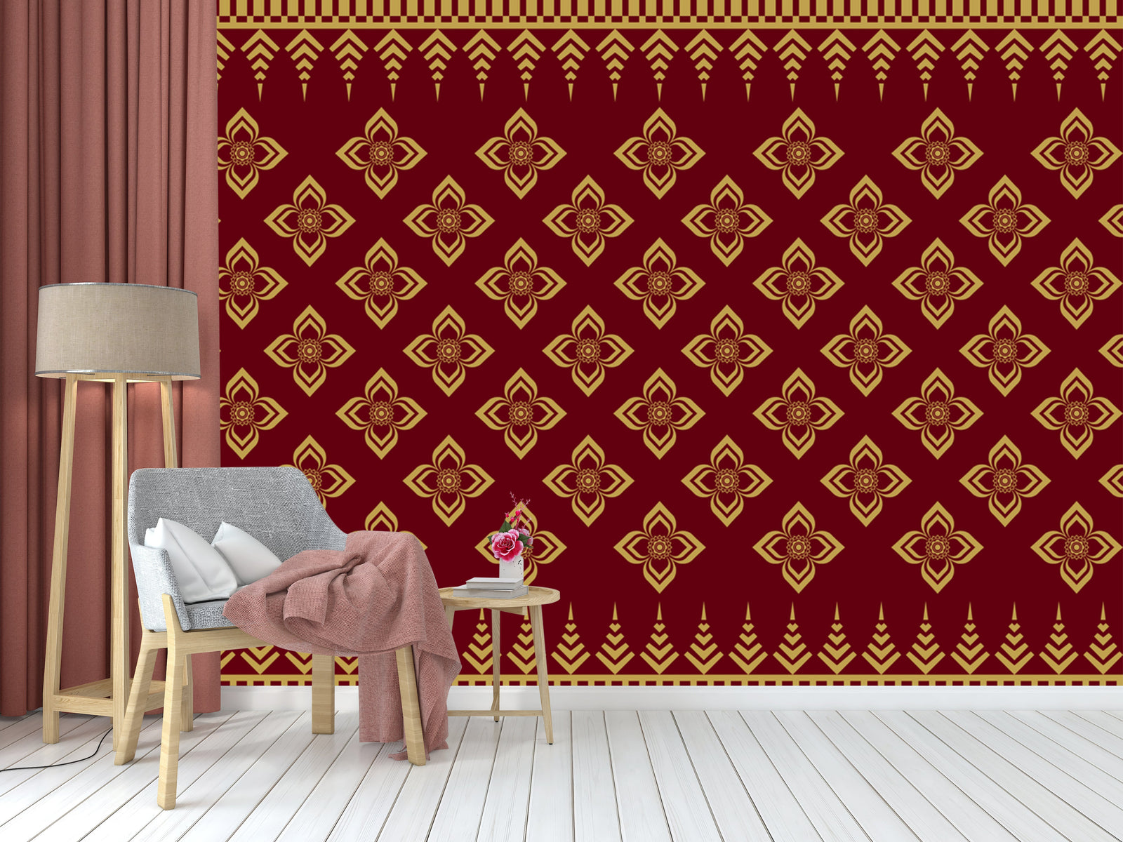 Red Golden Indian Pattern Wallpaper – Myindianthings