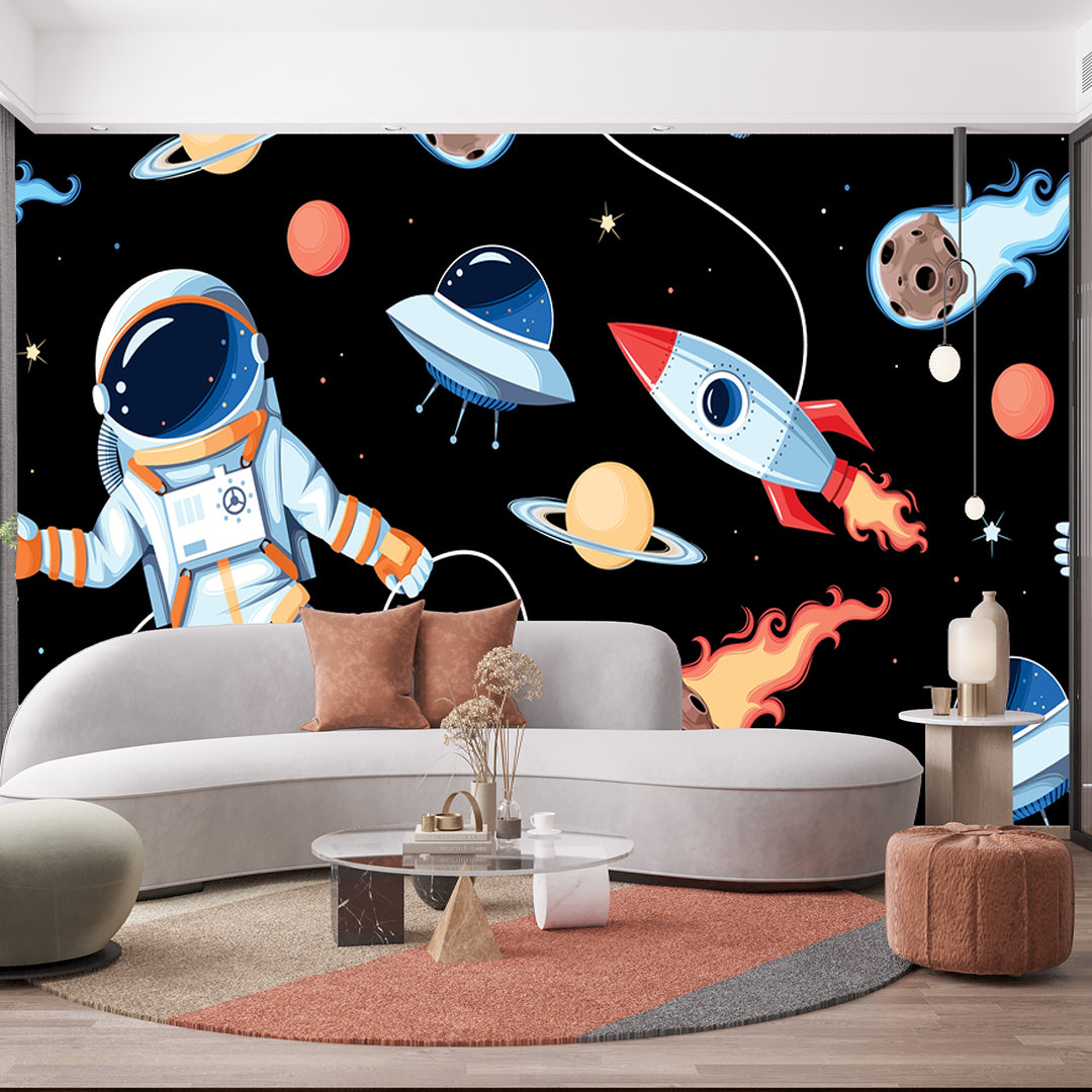 3D Space Theme Childrens Room Wallpaper – Myindianthings