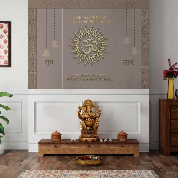 Spiritual Om Pooja Room Wallpaper – Myindianthings
