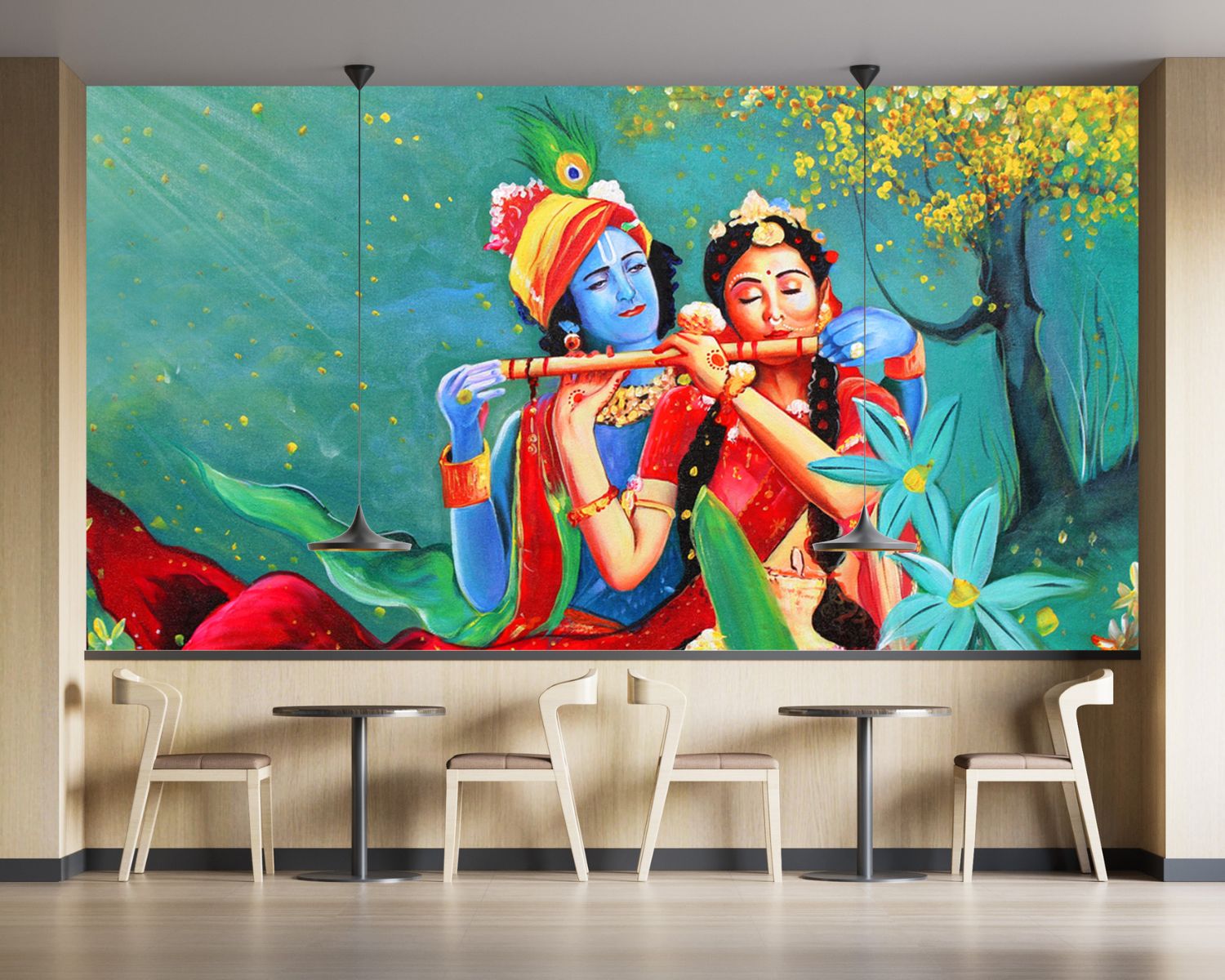 Radha Playing Flute With Krishna Wallpaper – Myindianthings