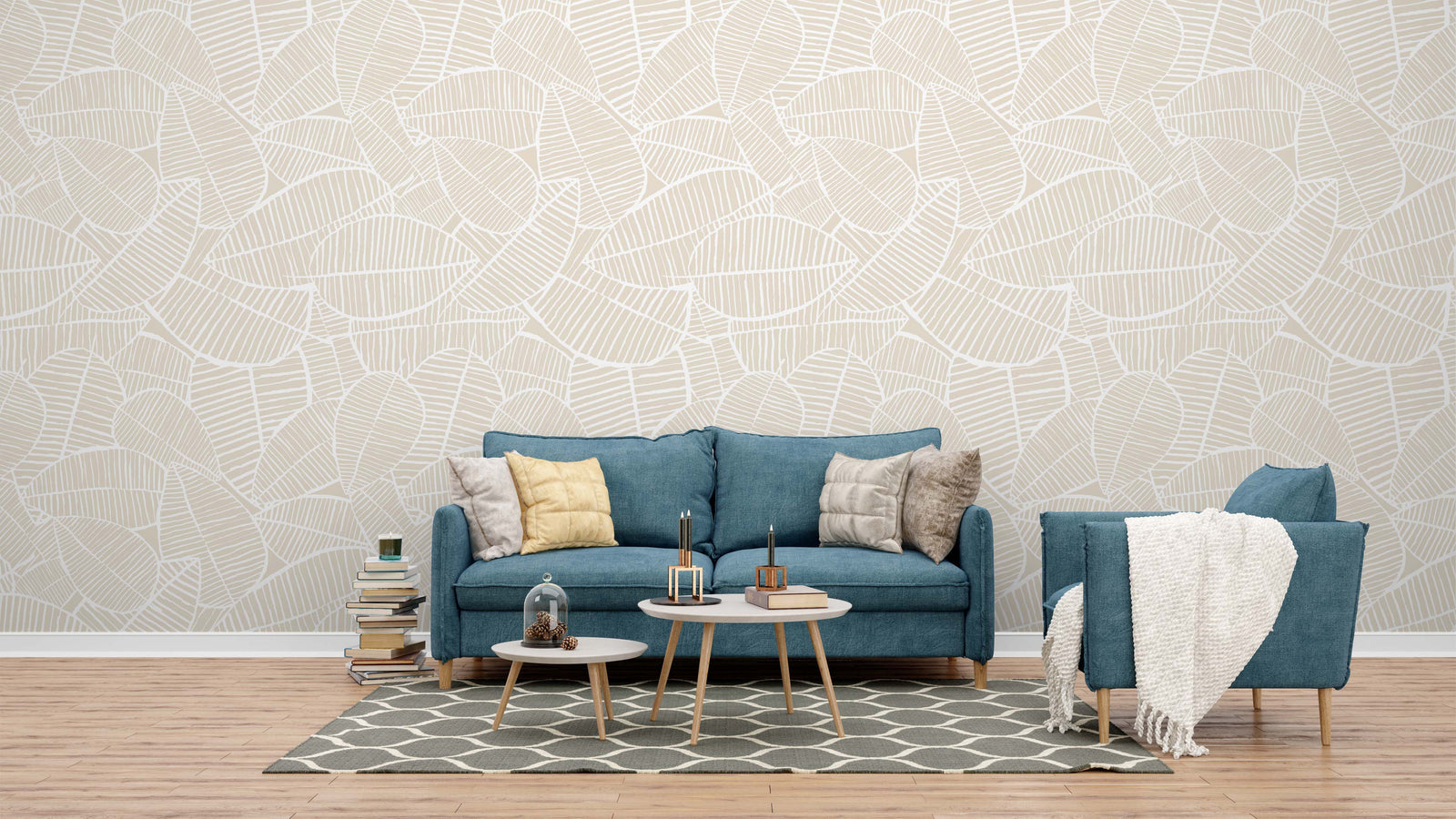Cream Leaves Pattern Wallpaper – Myindianthings