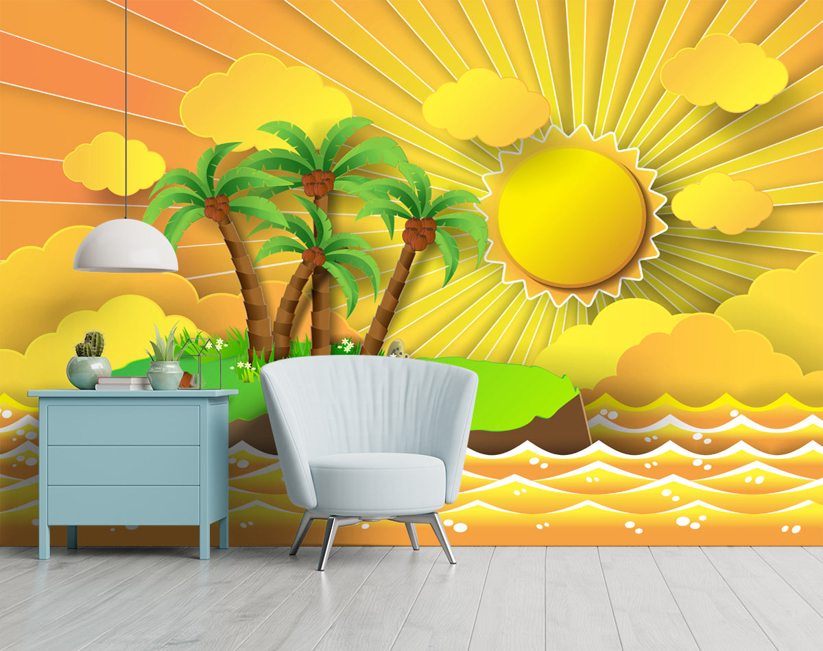 3D Yellow Rising Sun Customised Wallpaper for wall – Myindianthings